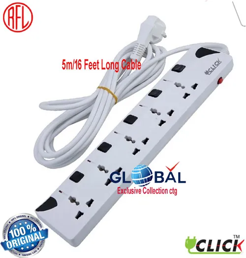 Multi Extension Click 2 Pin 5 port 16 feet Cable | Daraz.com.bd