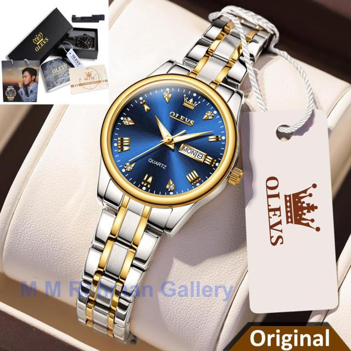 Olevs 5563L Silver & Golden & Blue – Stainless Steel Analog Watch for ...