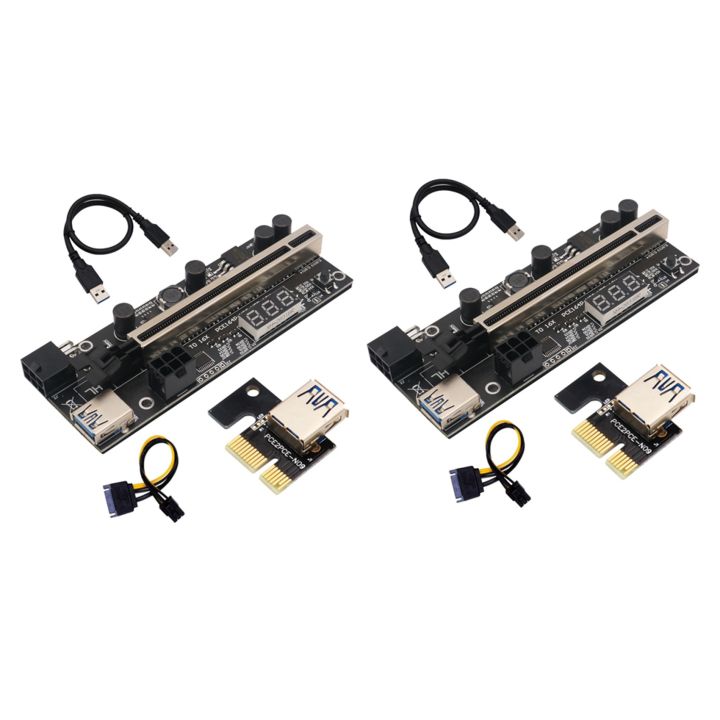 2 Set PCIE Riser 1X to 16X Graphic Extension with Temperature Sensor ...