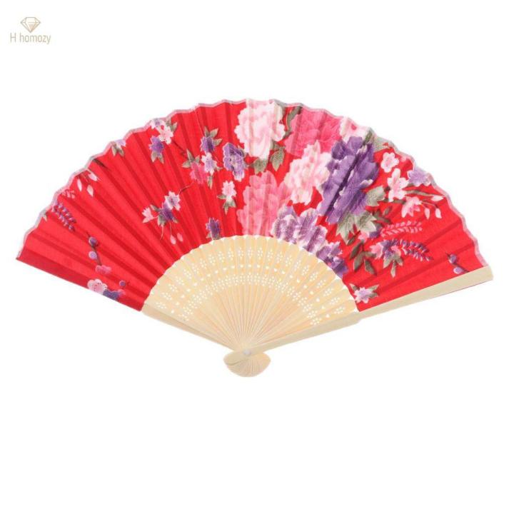 3xJapanese Hand Fan Vintage Bamboo Silk Fabric Folding Handheld Fan Red ...