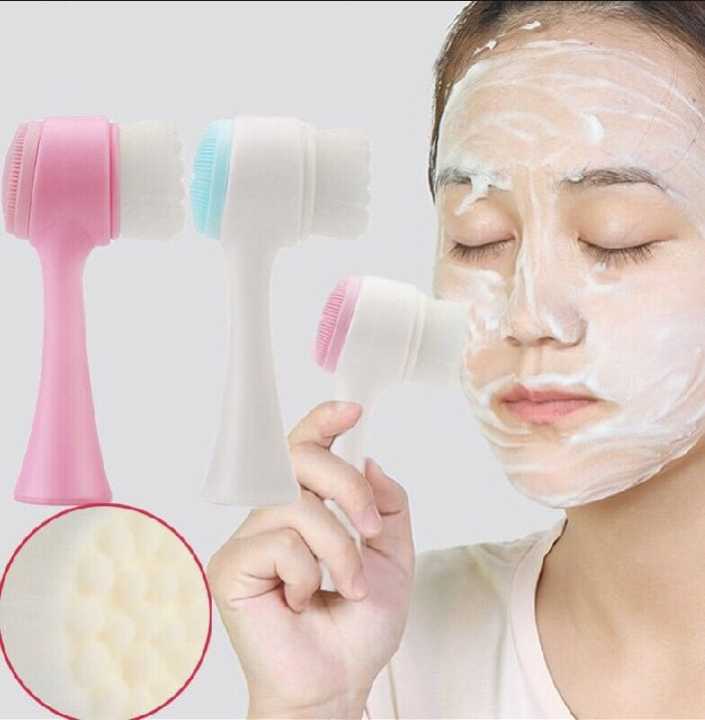 Silicone Facial Cleanser Brush Portable Double Side Soft Mild Fiber ...