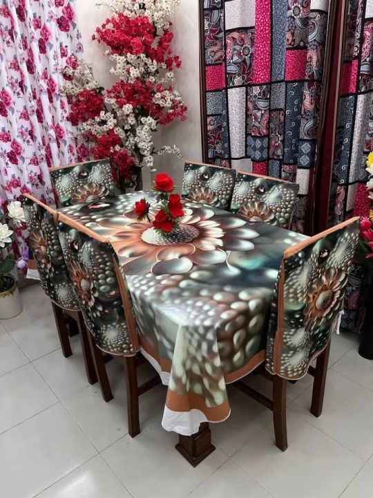 3D Print Dining Table cover With 6 pieces Chair Covers | Daraz.com.bd