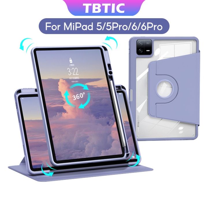 TBTIC 360 Rotation Transparent Acrylic Case For Tablet Xiaomi 6 6Pro 5 5Pro With Pencil Holder ...