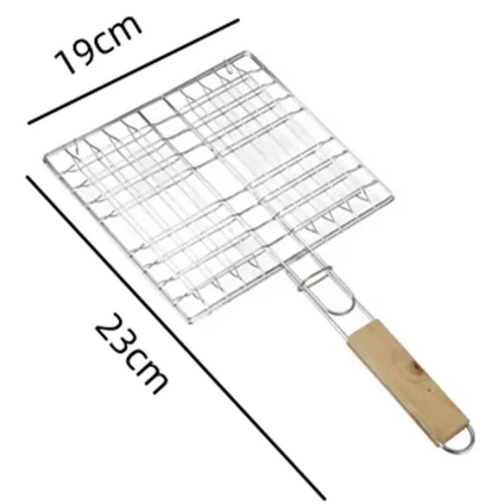 Fish Basket Holder Wooden Handle Rack Grilled Clip Net BBQ Helper ...