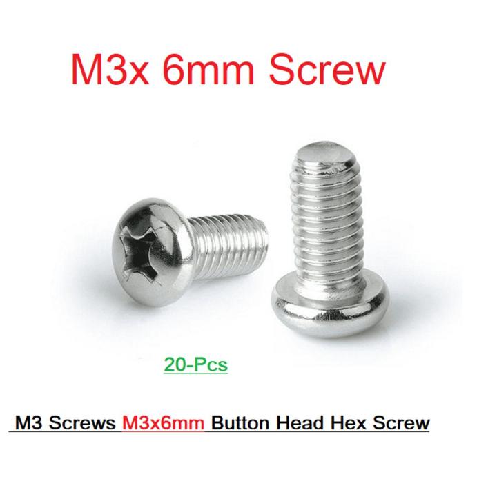 20Pcs- M3 Round Head Screws M3x6mm Stainless Steel Round Cro-ss Pan ...
