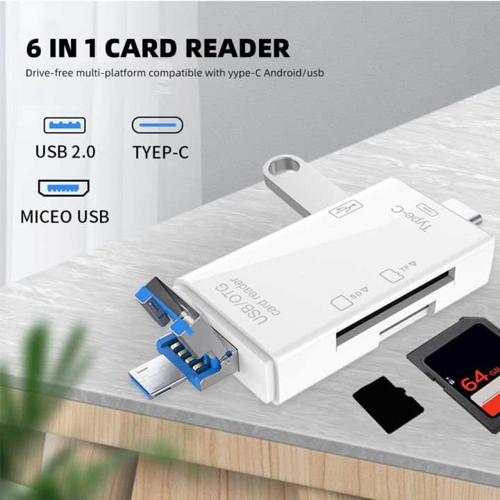 6 In 1 Card Reader Smart Memory Card USB 2.0 SD Card Flash Drive Card ...