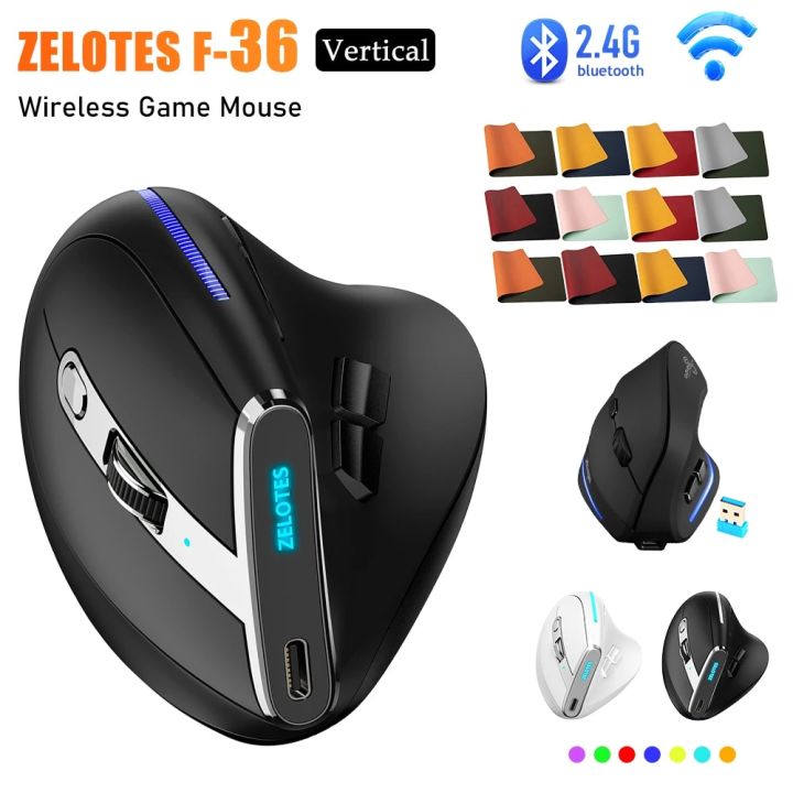 ZELOTES F-36 Wireless Vertical 2.4G Bluetooth Mouse Full Color Light 8 ...