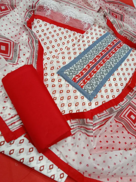 Unready Cotton Screen Printed Salwar Kameez for Women ( Cotton 3 pcs ...