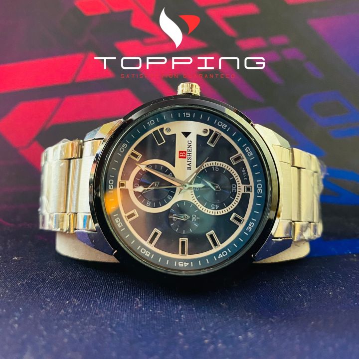 BAISHENG Chain Watch for Men Premium Silver with Blue ( WITH BOX ...