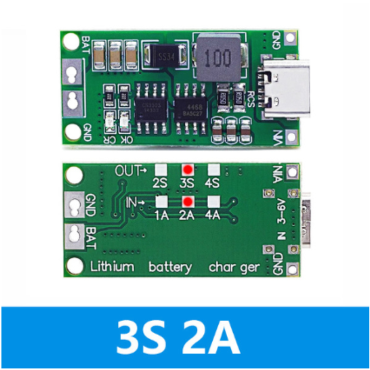 2S/3S/4S - 2A Step-Up Boost Charging Module Type-C Lithium Li-ion Battery Charging Power ...