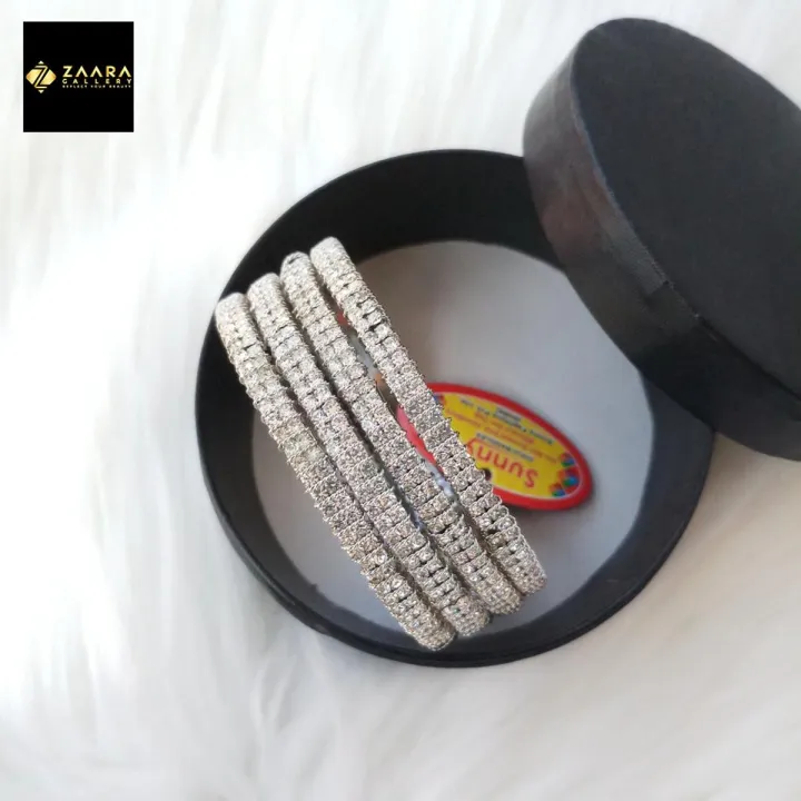 White Stone Silver Metal Bangles for Women (Imported) M-ST951 - 4 ...