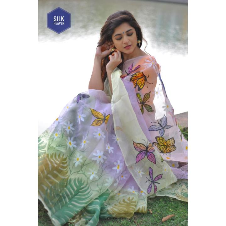 Exclusive Designer Hand Print Resom silk Saree / Resom suti Saree Super ...