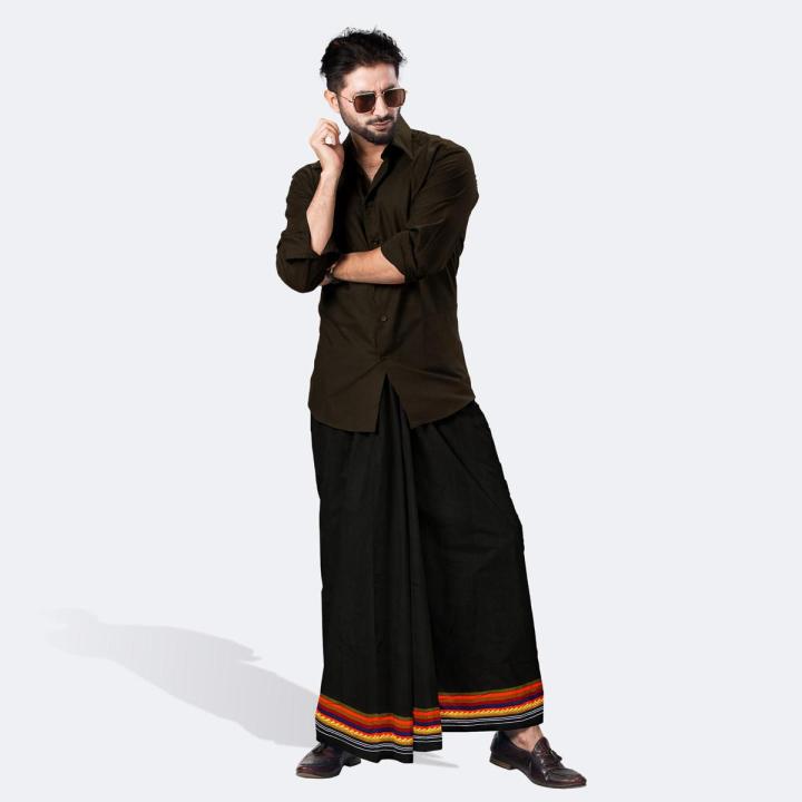 Amanat Shah Lungi For Men / Black Color Linen Batik Print Lungi ...