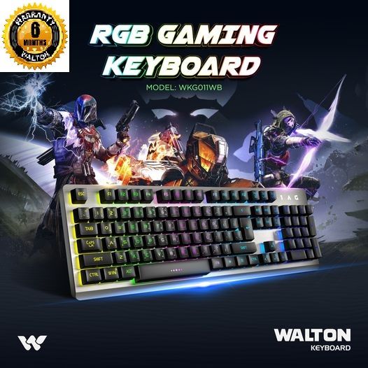 Walton WKG011WB Silver Metalic RGB Gaming Keyboard with Braided Cable ...