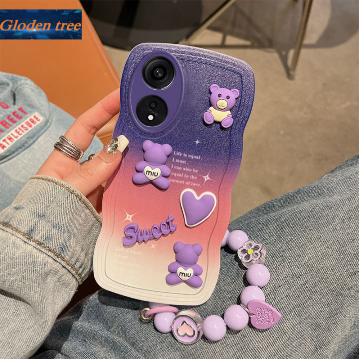 For OPPO A78 5G Case Cute Cartoon 3D Love Heart Bear + Bracelet Premium ...