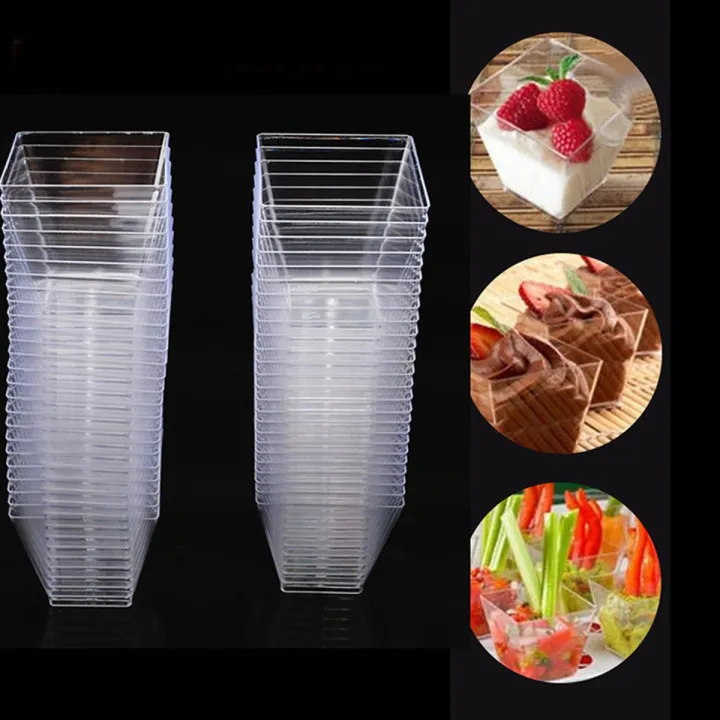 10pc Platic Deert Cup Trapezoid Dipoable Food Cake Deert Cup Container ...