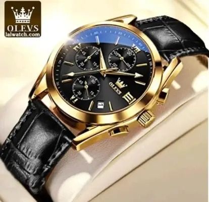 Olives premium up leather full black analogue watch for men | Daraz.com.bd