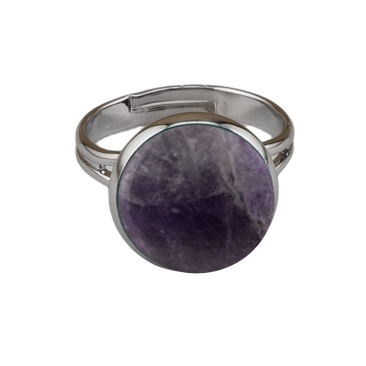 Round Shape Stone Jewelry Plate Silver Amethyst Gem Ring For Women Men ...