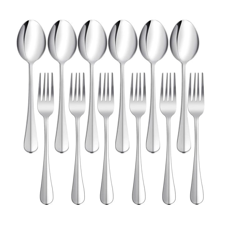 Premium 12-Piece Stainless Steel Spoon & Fork Set - 6 Tea Spoons + 6 ...