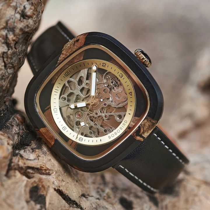 BOBO BIRD Mens Watch Custom Wood Automatic Watch Wooden Epoxy Resin ...