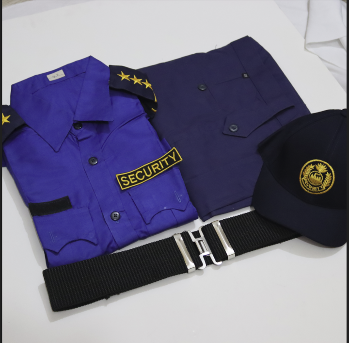 Security Guard , Night Guard Uniform Blue Pant-Shirt- Cap- Belt ...