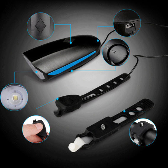 7588 Horn Light Bicycle Front Light USB Charging Night Riding Bright LED Bright Front Light ...