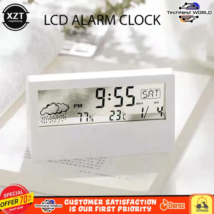 LCD Desktop Alarm Clock Transparent Calendar Weather and Digital ...