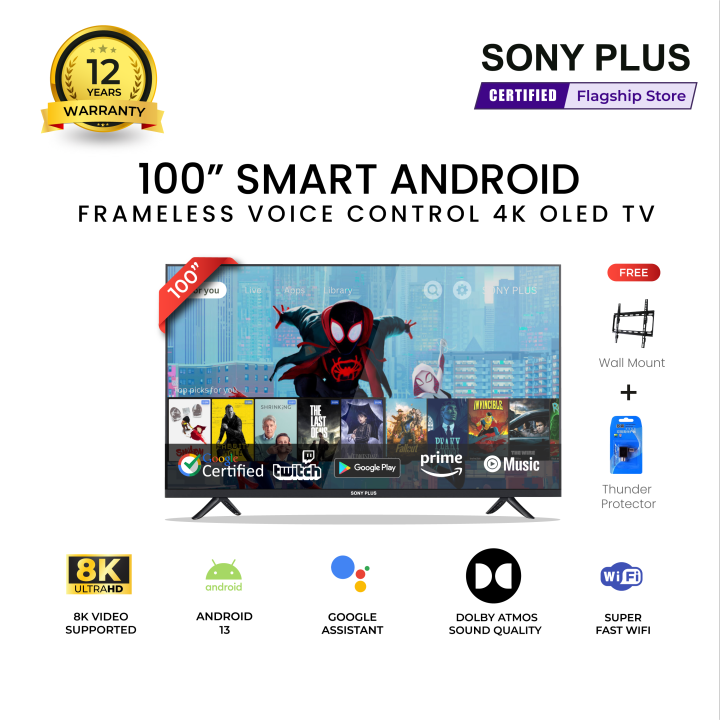 Sony Plus 100 inch Frameless Voice Control Smart QLED TV Wi-Fi UHD 8K ...