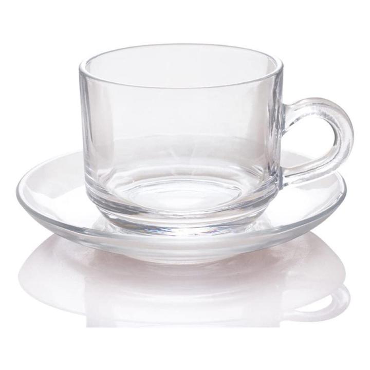 Crystal Clear Glass Tea Cup Set with Saucers (6+6 Pieces) OLiLA E006 ...