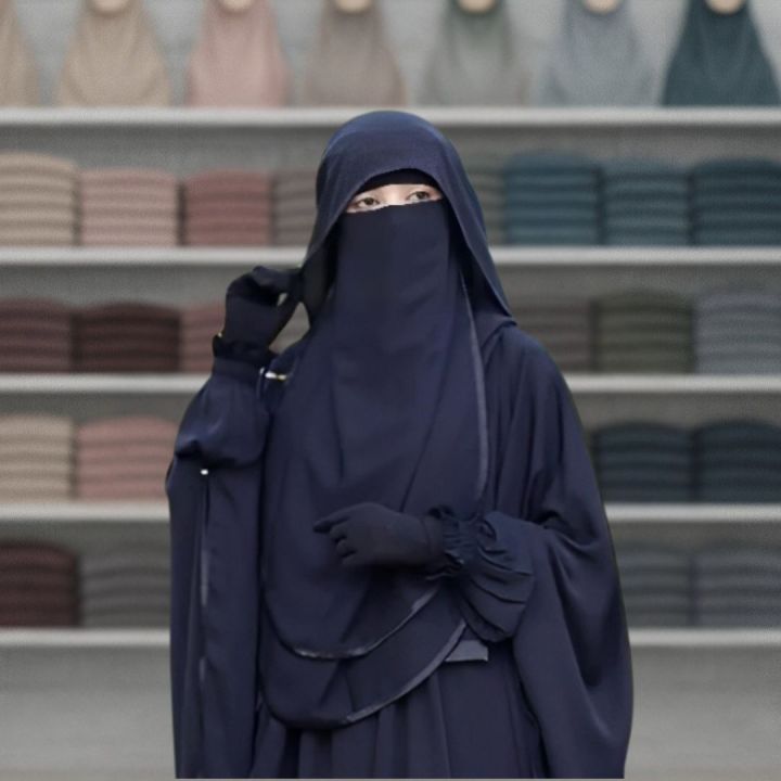 Arabian 3 Layer Round Long Niqab | Premium Korean Fabric | 3-Part Full ...