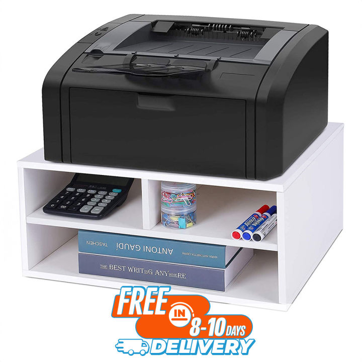 Printer Stand Desk Organizer with 3 Storage shelving Workspace Table ...