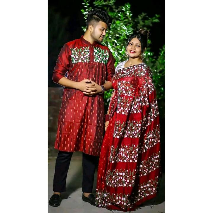 Stylesh & Fashionable Best Couple Block Print Sharee and Panjabi For ...