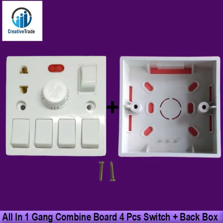 All In 1 Gang Combine Board 4 Pcs Switch + Fan Dimmer Regulator + 2 Pin ...