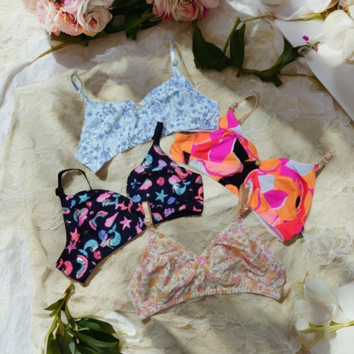 4-Piece Printed Cotton Stretchable Bras for Women - Multi-Color ...