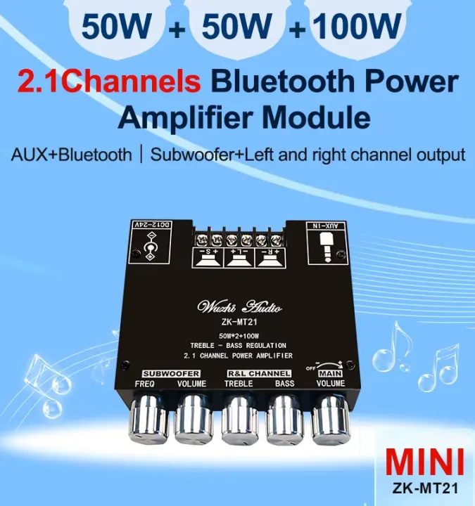 ZK-MT21 2x50W+100W 2.1 Channel Subwoofer Digital Power Amplifier Board AUX 12V 24V Audio Stereo ...