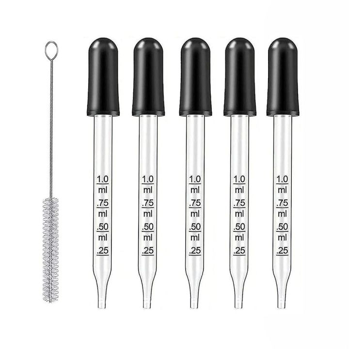 5Pcs Thick Glass Straight-Tip Eye Dropper with Black Rubber Head Clear ...