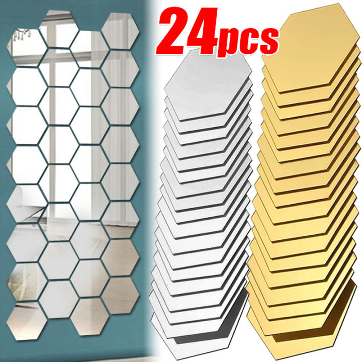 3D Hexagon Mirror Wall Stickers DIY Wall Mirrors Sticker Removable Self ...