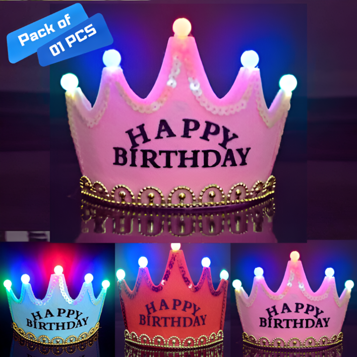 Happy Birthday Lighting Crown Taj for Birthday Party Celebration- (Pack ...