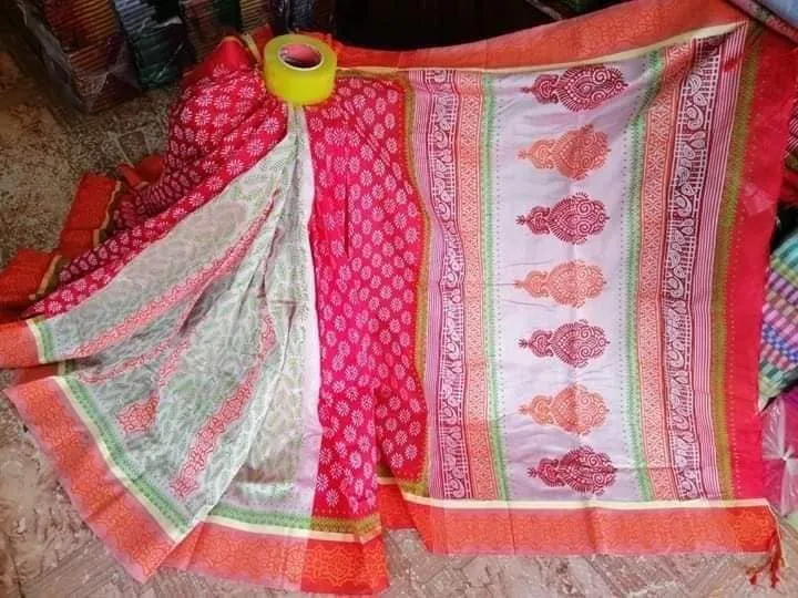 Half Silk Block Print Sharee. | Daraz.com.bd