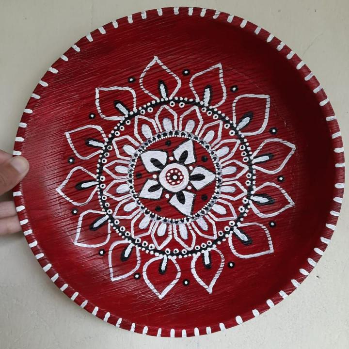 10'' Round Flat Areca Leaf Plate With Painting-1Pcs(Supari Patar Plate ...