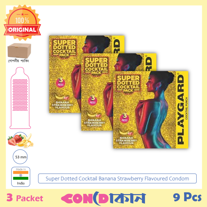 Playgard Super Dotted Cocktail (Banana & Strawberry Flavoured) Condom 3 pack ( 9 Pcs) | Daraz.com.bd