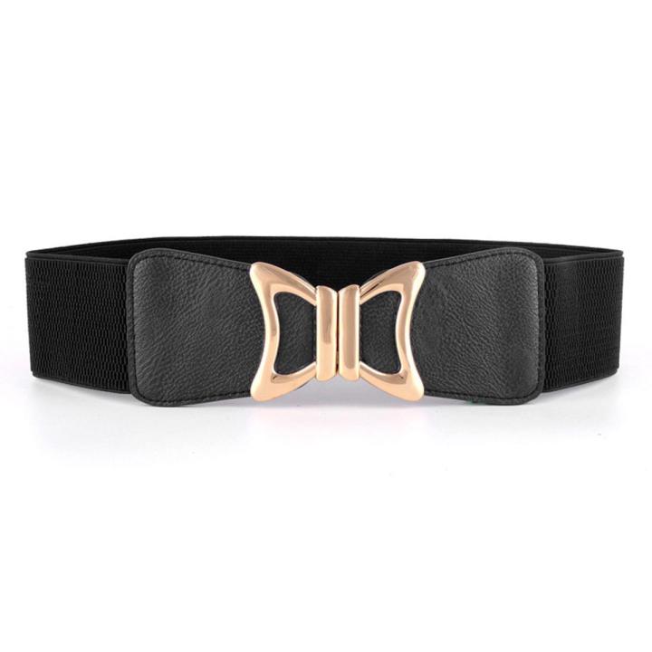 【VisioN Shop】Women Lady Bow Elastic Belt Faux Leather Stretch Waist ...