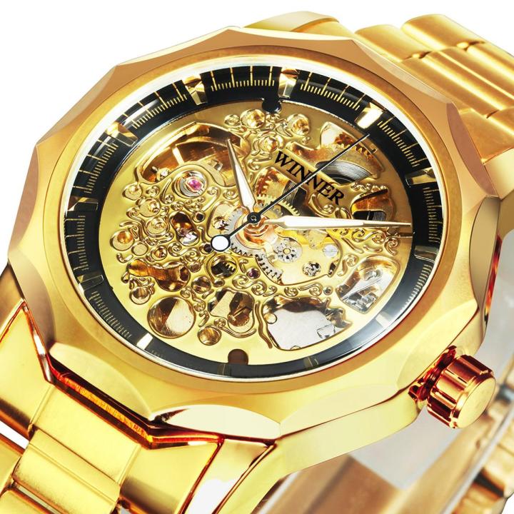 WINNER Official Automatic Mechanical Watch Men Luxury Golden Rich Steel ...