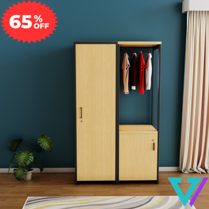 Single Door Wardrobe with Large Cabinet & Cloth Stand by Vision ...
