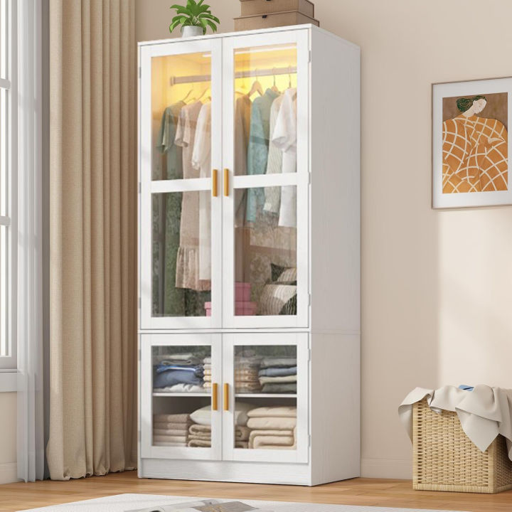 71" H Armoire With LED Sensor Lights, Temper Glass Almari, Hanging Rod ...