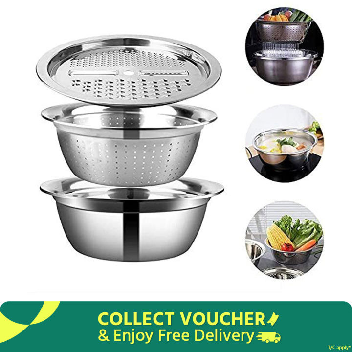 3 In 1 Multifunctional Stainless Steel Basin With Vegetable Cutter ...