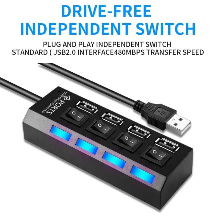4 Ports USB 2.0 Hub LED USB Hub With Switch | Daraz.com.bd