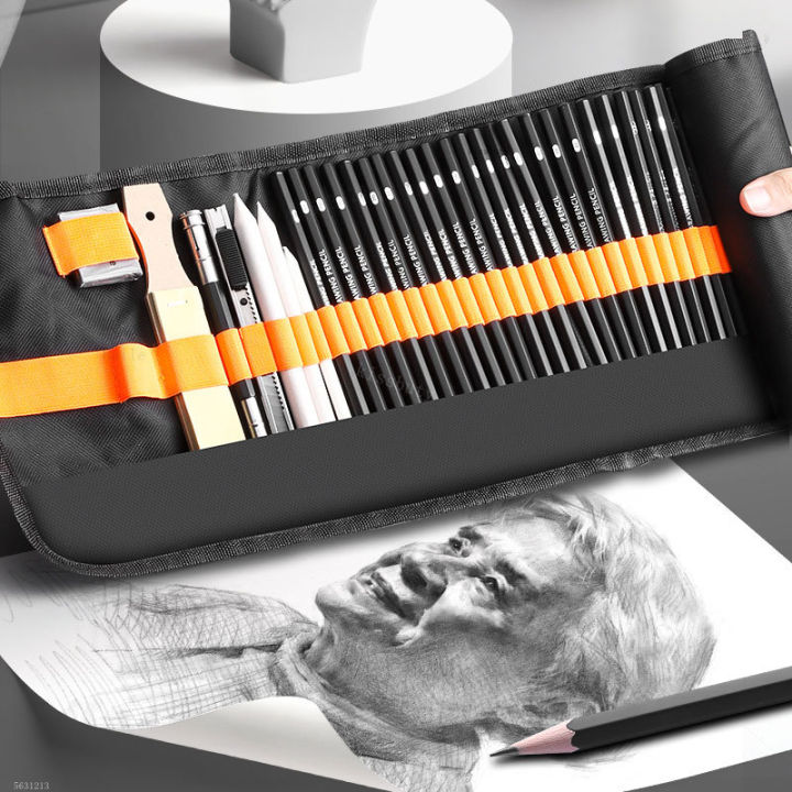27/38/47pcs Sketch Pencils Set Roll Up Canvas Wrap Sketching Pencil Bag ...