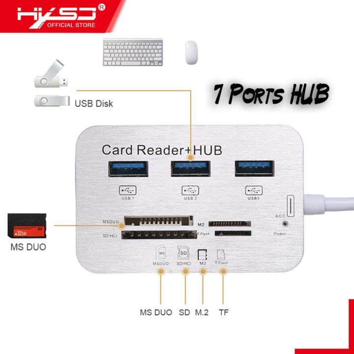 HXSJ 7 Ports HUB All in One Card Reader USB 2.0 USB 3.0 USB 3.1 USB C ...