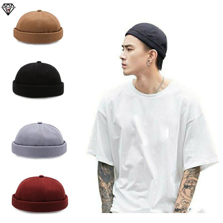 Sailor Cap Brimless Hat -Docker Hat- Pure Colour Vintage Melon Skin Cap ...